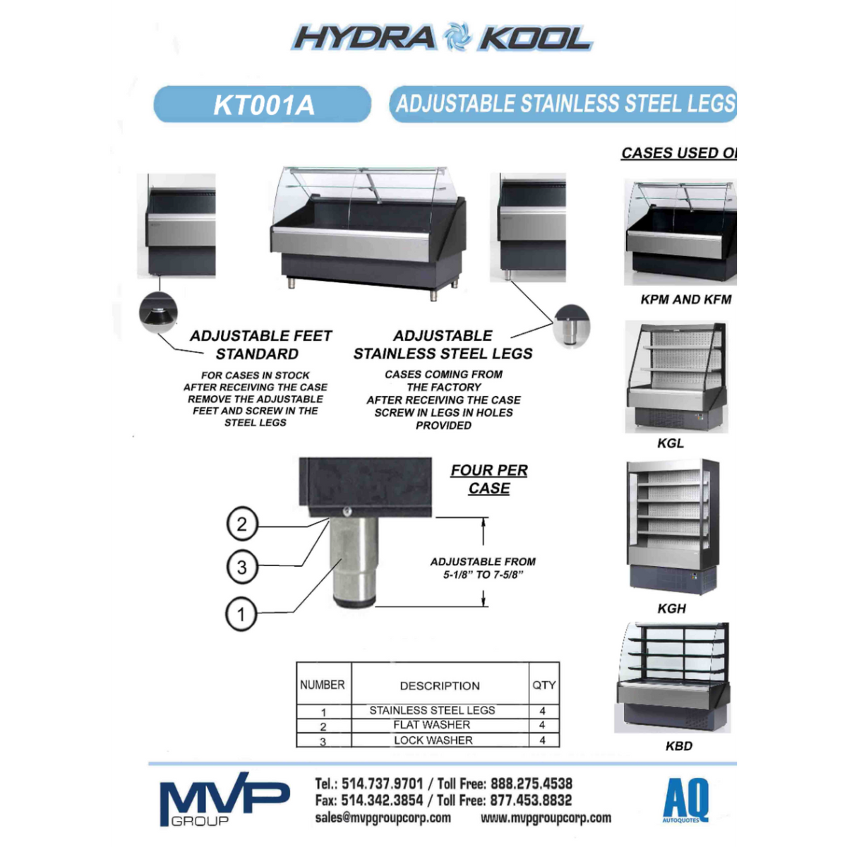 Hydra-Kool KT001A Adjustable Stainless Legs – Vanguard Store Fixtures Inc.